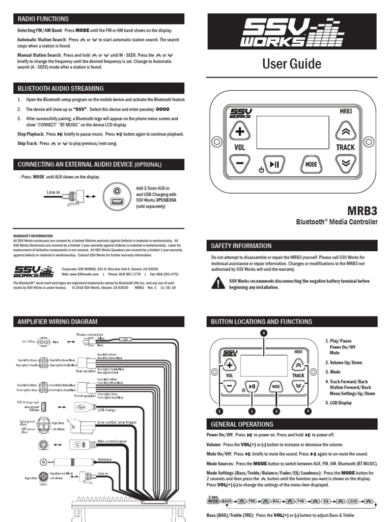 SSV Works User Guide MRB3 - Instruction | PDF | Equalization (Audio) | Bluetooth