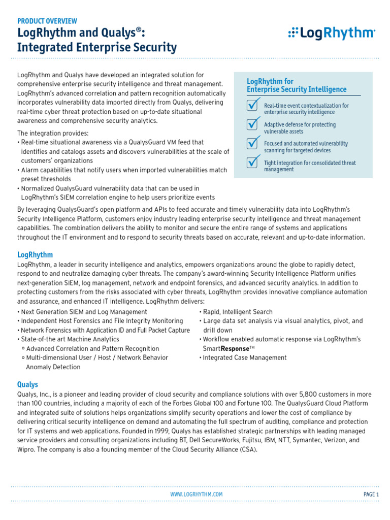 qualys-logrhythm-dataSheet | PDF | Computer Security | Security