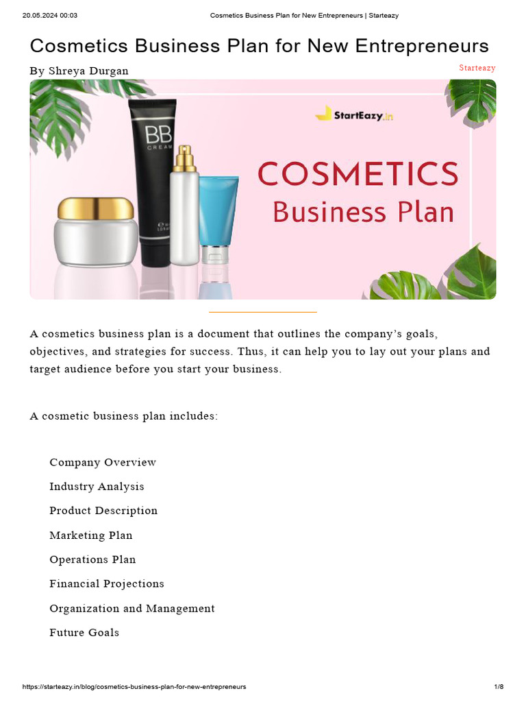 Cosmetics Business Plan for New Entrepreneurs _ Starteazy | PDF ...