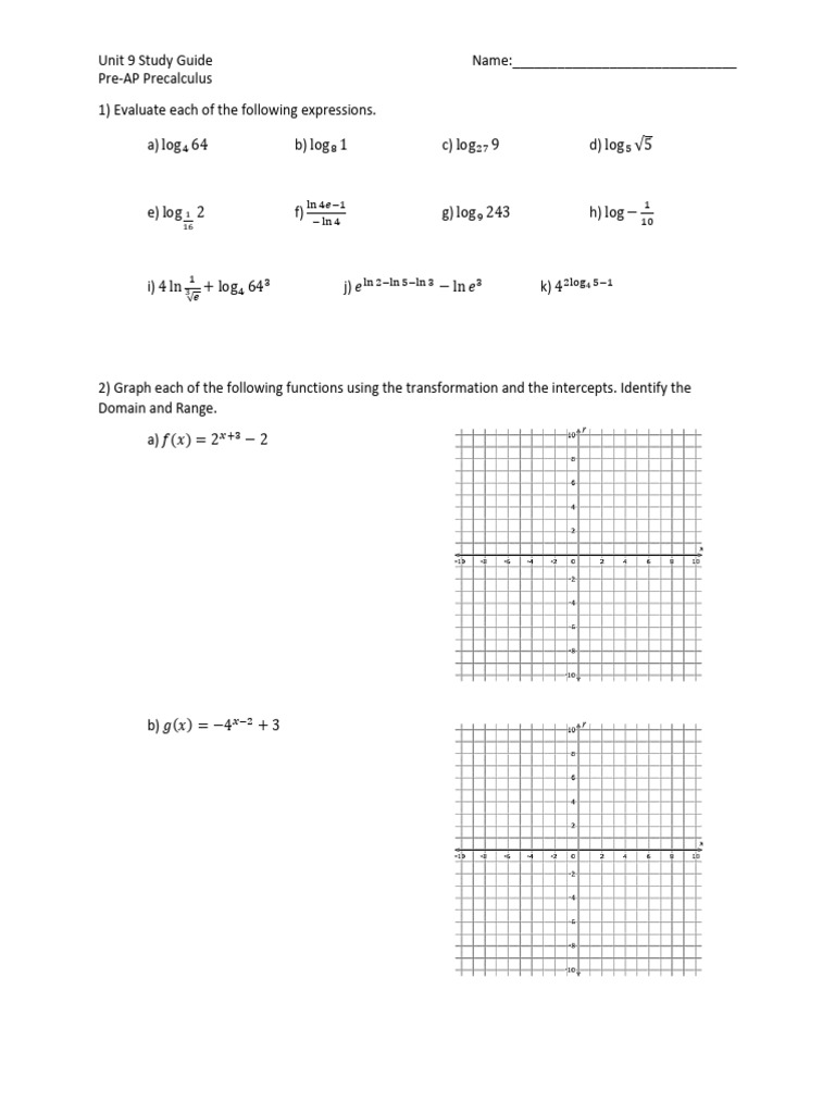 Pre-AP Precalculus Unit 9 Study Guide | PDF | Logarithm | Combinatorics