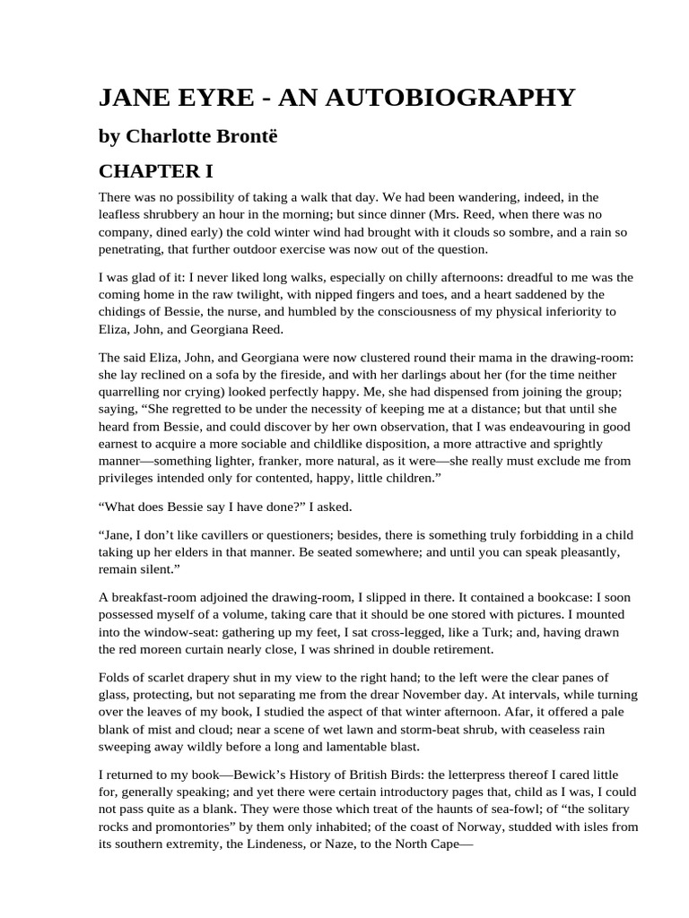 Jane Eyre by Charlotte BRONTE Chapter 1 | PDF | Poetry