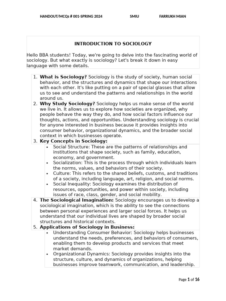 Sociology-Five Activities For Bba | PDF | Sociology | Society