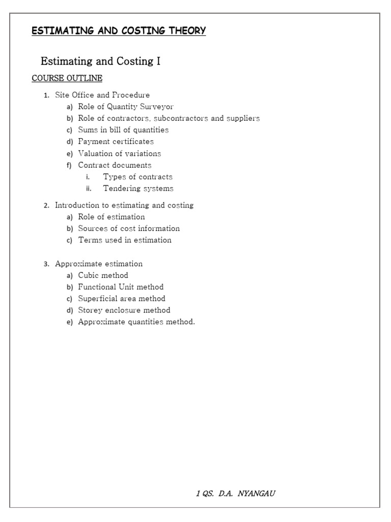 Estimating and Costing Overview | PDF | Cost | Prices