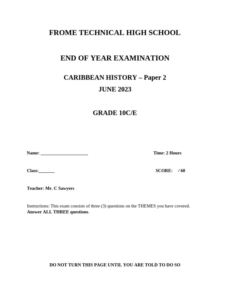 2023 Paper 2 History Frome Technical High School | PDF | North America ...