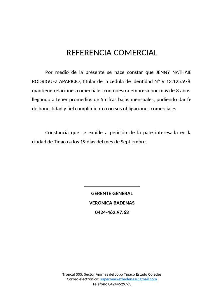 Referencia Comercial Natha | PDF