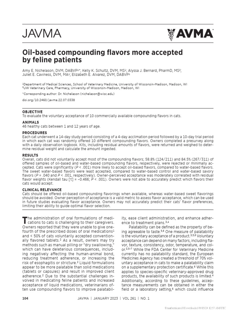 Oil-Based Compounding Flavors More Accepted by Feline Patients | PDF ...