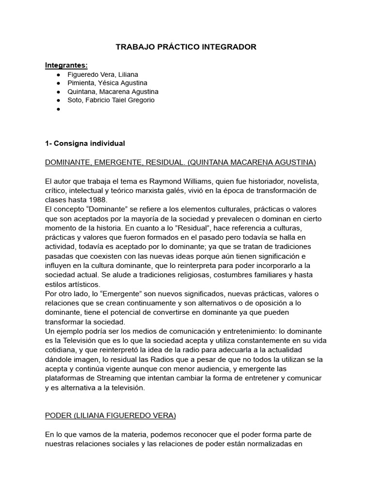 TP Integrador Prácticas Culturales | PDF | Ideologías | Poder (social y político)