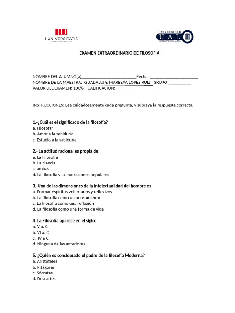 EXAMEN EXTRAORDINARIO DE FILOSOFIA PDF