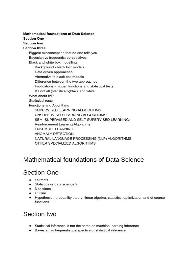 Mathematical Foundations of Data Science Class Notes | PDF ...