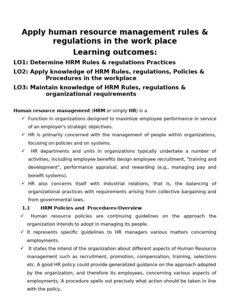 HRM Rules and Regulations Overview | PDF | Human Resource Management ...