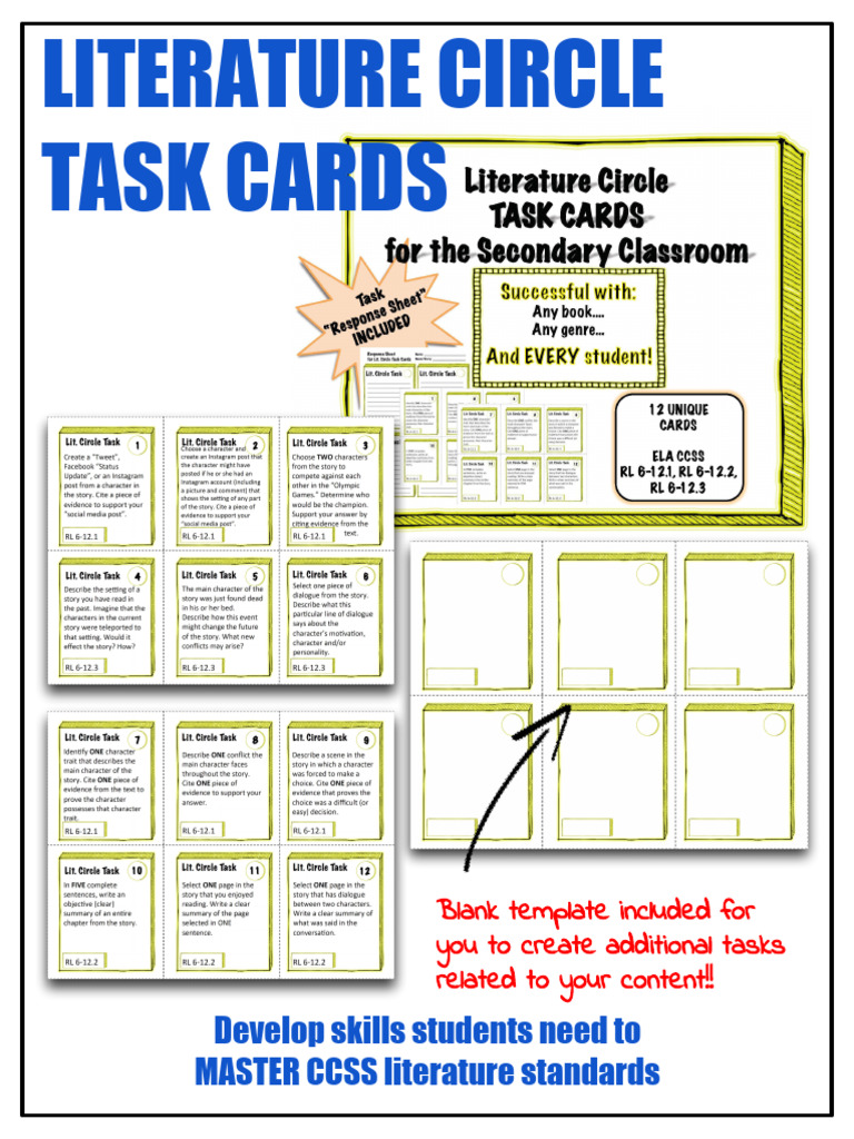 Literature Circle Task Cards: Develop Skills Students Need To MASTER ...