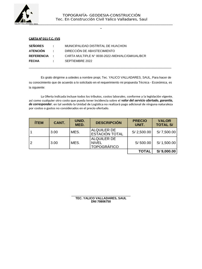 Carta de Cotizacion Saul - 2 | PDF