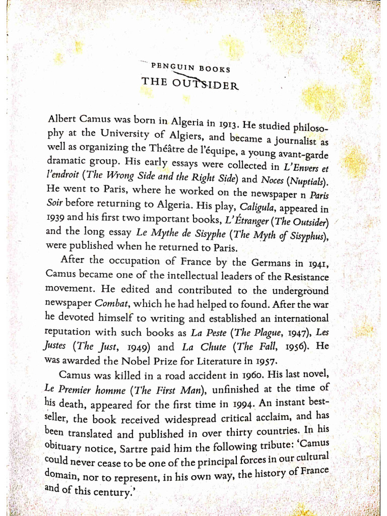 Novel the Outsider | PDF