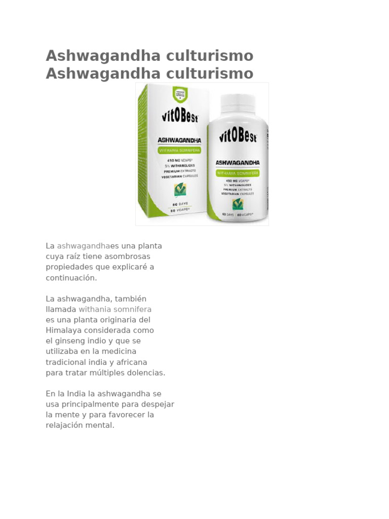 Aswaganda | PDF | Estrés (biología) | Especialidades Medicas