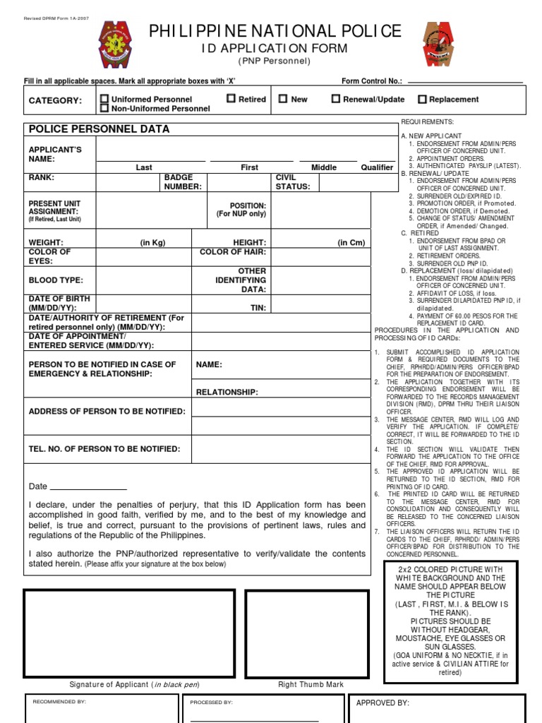 PNP ID Application Form | PDF | Law