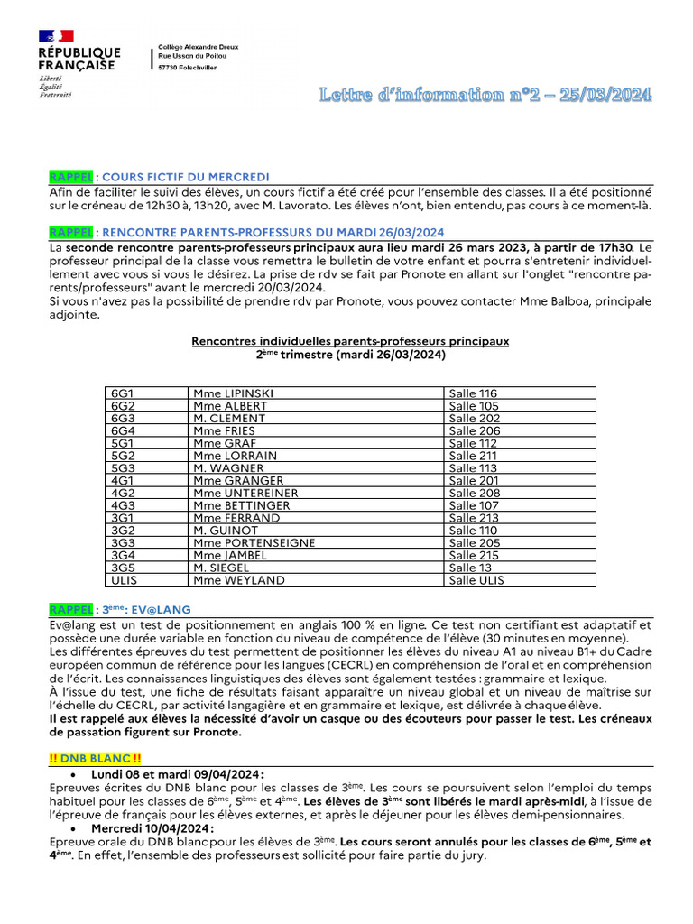 Lettre D'information N°2-25.03.2024 | PDF