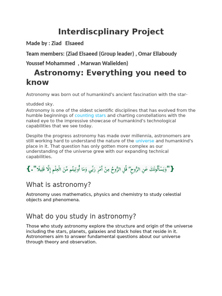 Interdisciplinary Project 12ssc | PDF | Astronomy | Universe