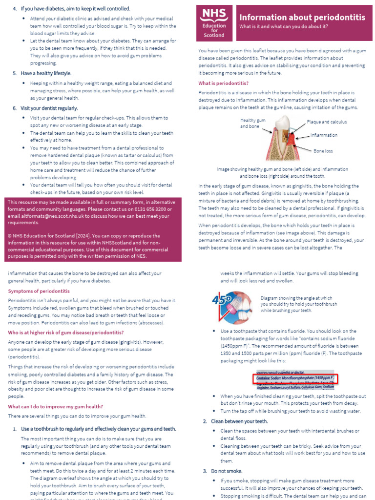 Sdcep Information About Periodontitis A5 Leaflet | PDF | Toothbrush ...