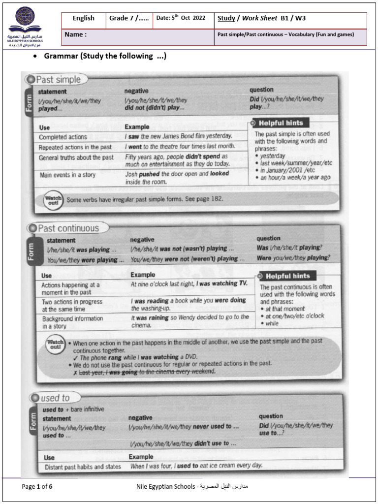 Grammar Vocabulary (B1 W3) | PDF | Games & Activities | Language Arts ...