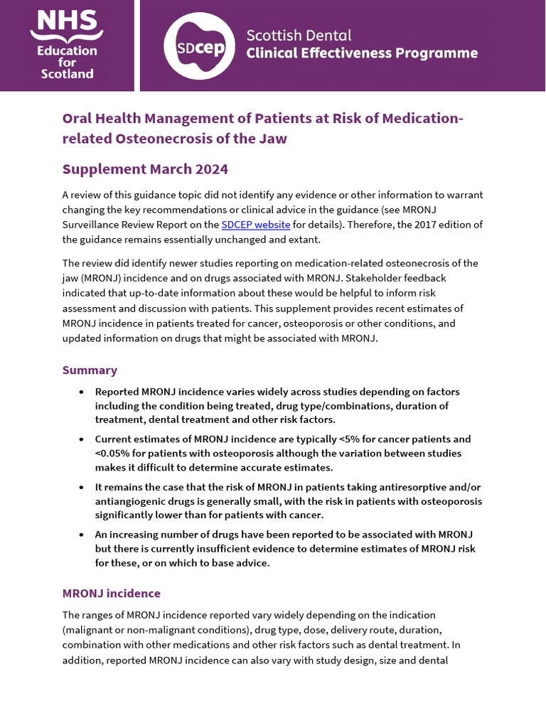 Sdcep Mronj Guidance Supplement - March 2024 | PDF | Clinical Medicine ...