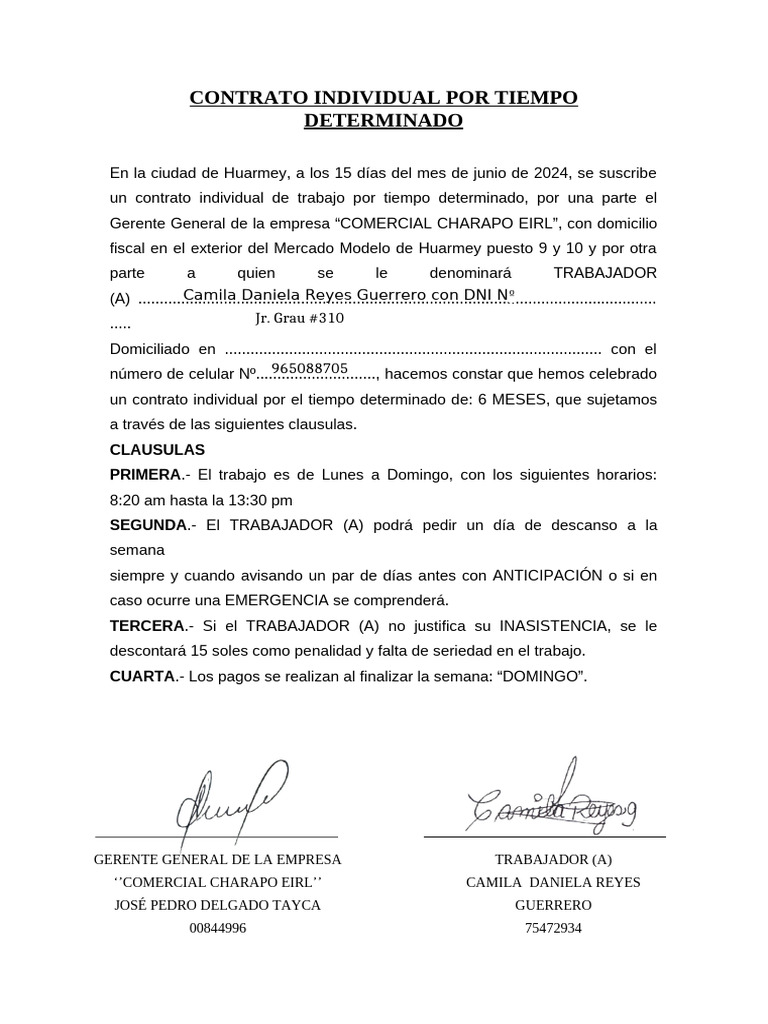 Contrato Individual Por Tiempo Determinado Pdf