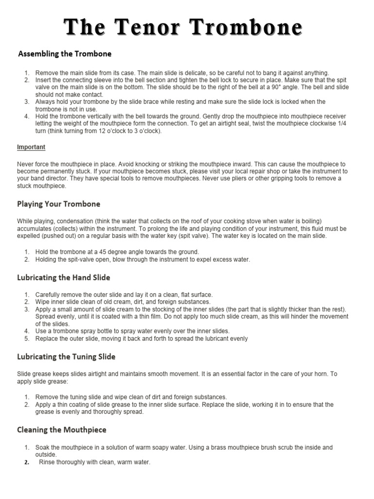 Tenor Trombone Care and Maintenance Guide | PDF | Trombone