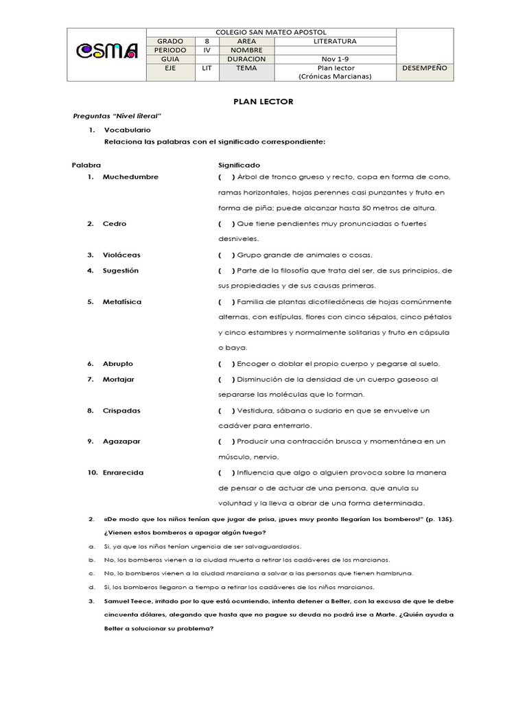 PLan Lector 8 (Cuarto Periodo) | PDF