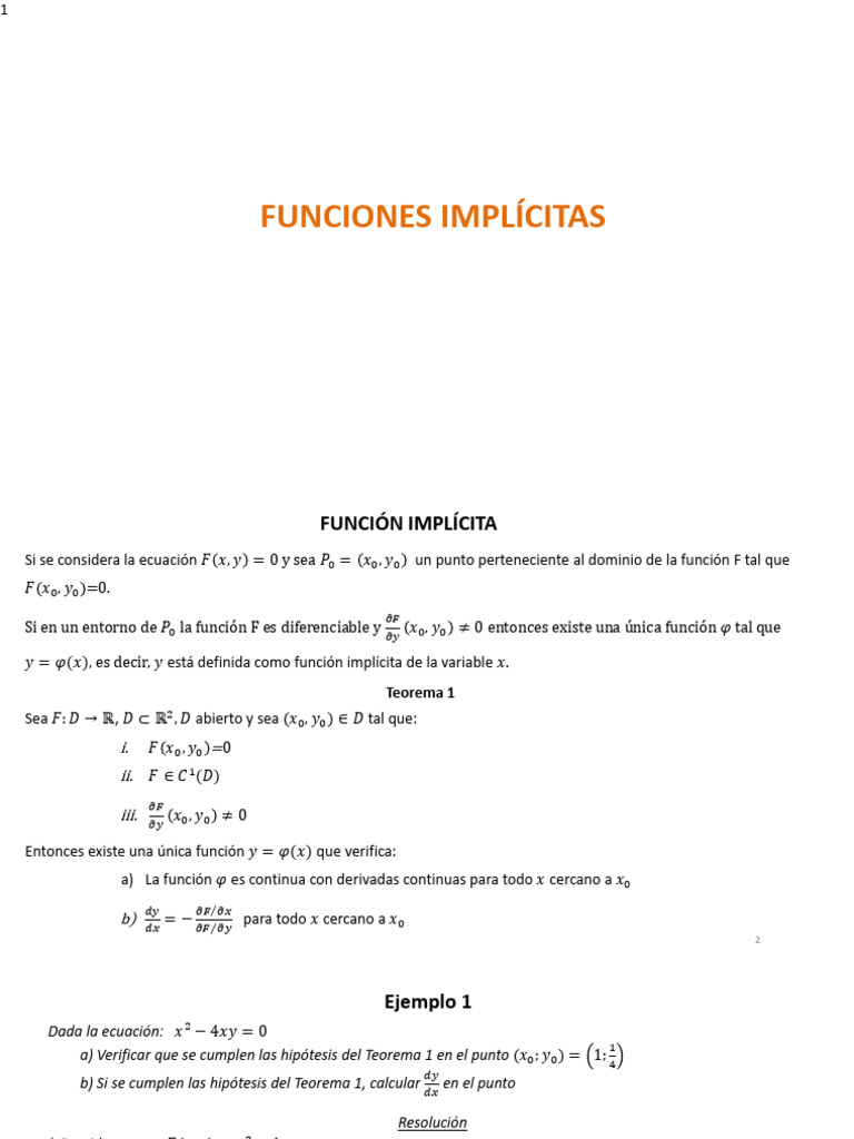 Funciones implícitas | PDF | Variable (Matemáticas) | Ecuaciones