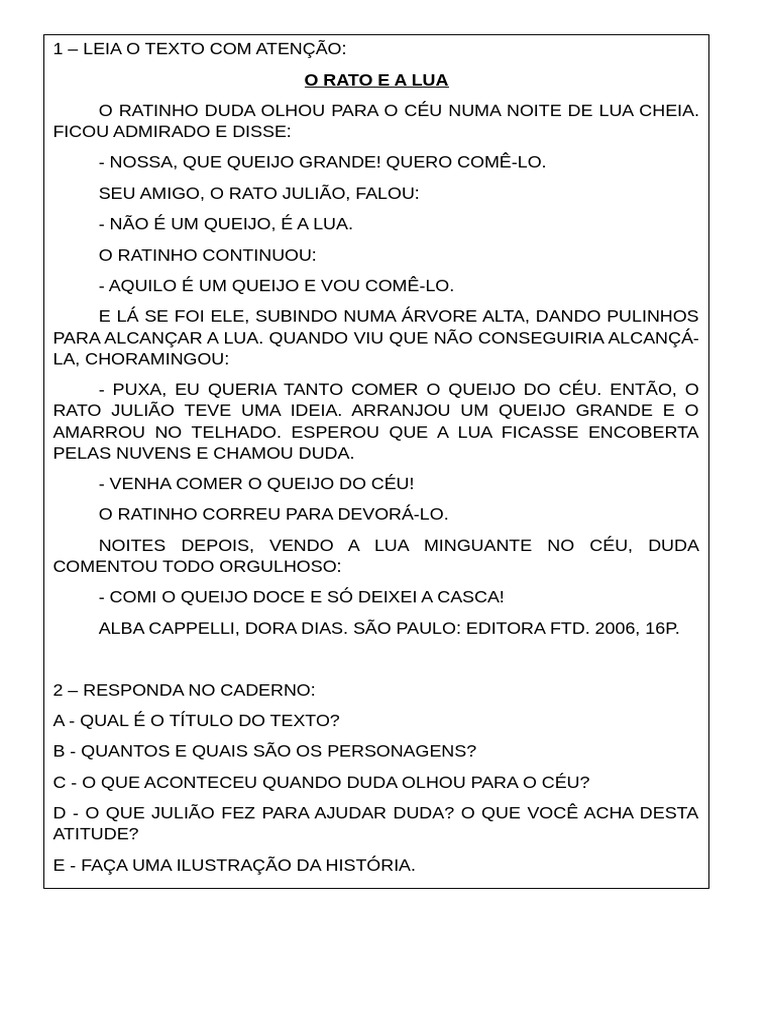 Texto o Rato e A Lua | PDF | Juvenil