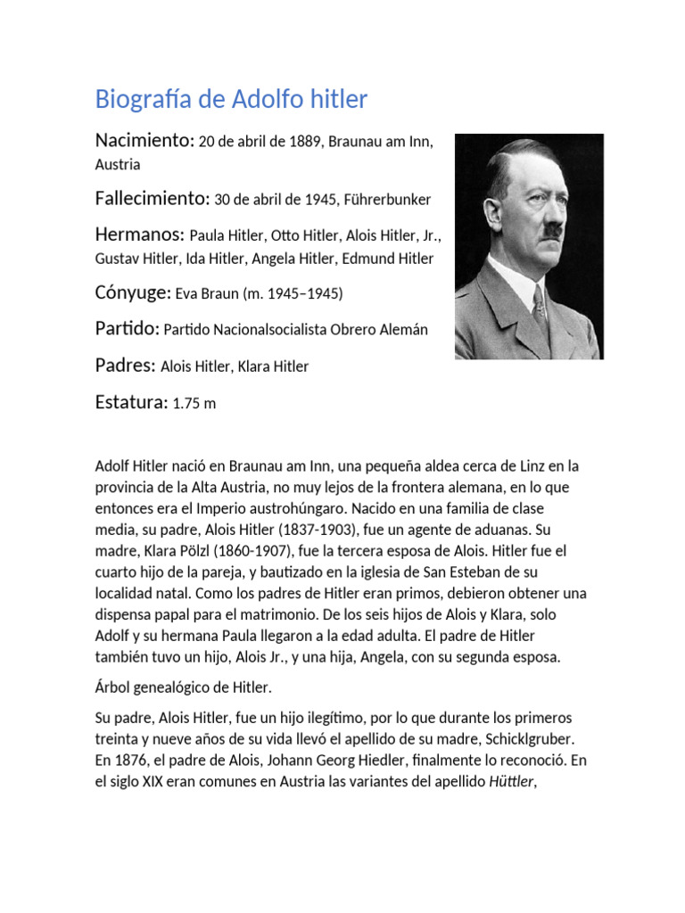 Biografía de Adolfo Hitler CM | PDF | Familia Hitler | Adolf Hitler