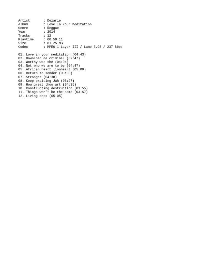 Dezarie - Love in Your Meditation (2014) | PDF