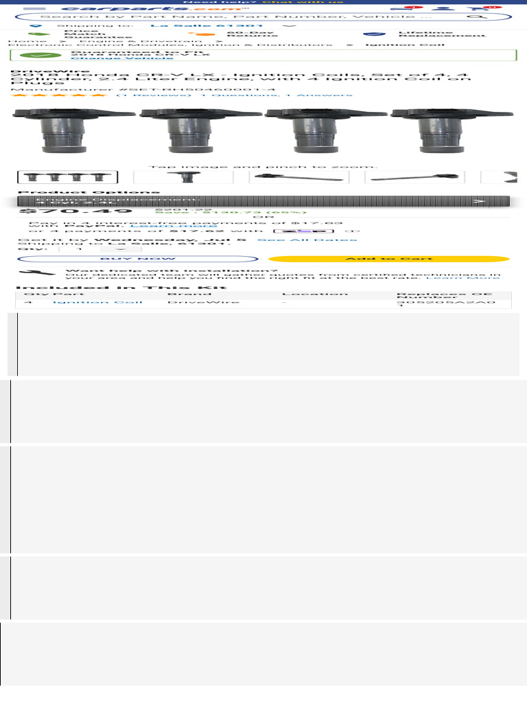 DriveWire 2018 Honda CR-V LX - Ignition Coils, Set of 4, 4 Cylinder, 2. ...