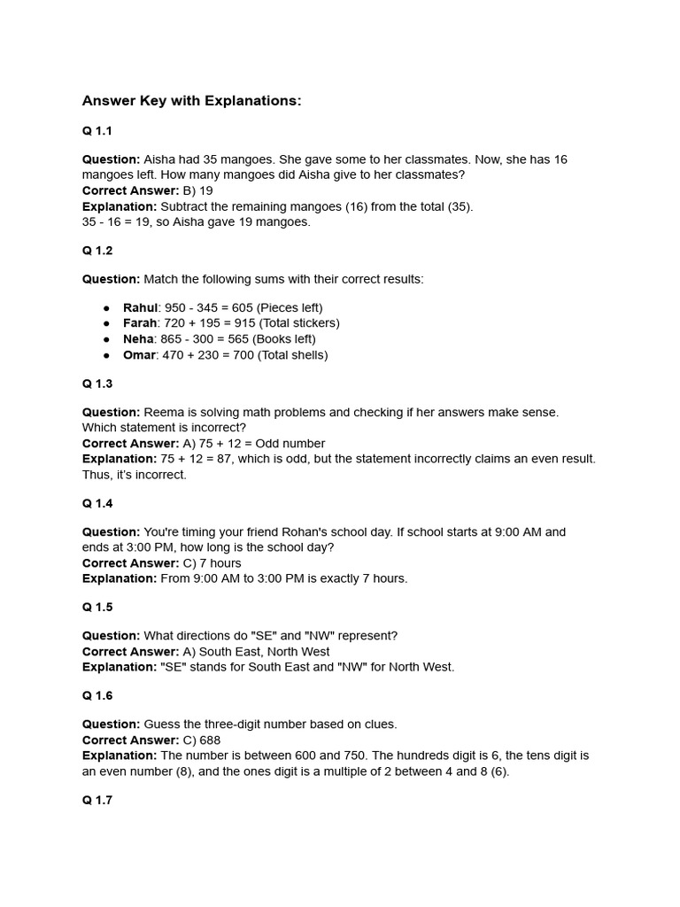 Answer Key Math Practice Paper | PDF | Geometric Shapes | Elementary ...