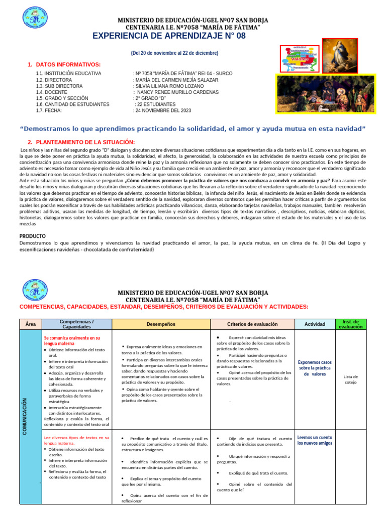 EXPERIENCIA DE APRENDIZAJE N8 | PDF | Números | Evaluación