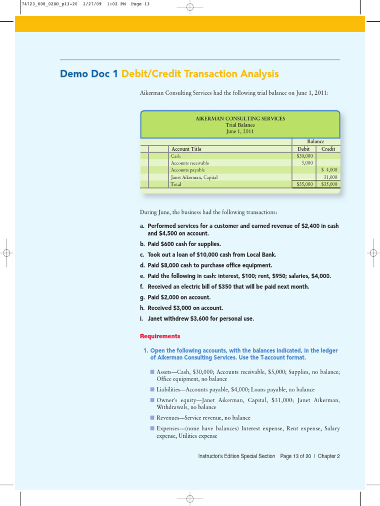 Demo Doc 1: Debit/Credit Transaction Analysis | PDF | Debits And ...