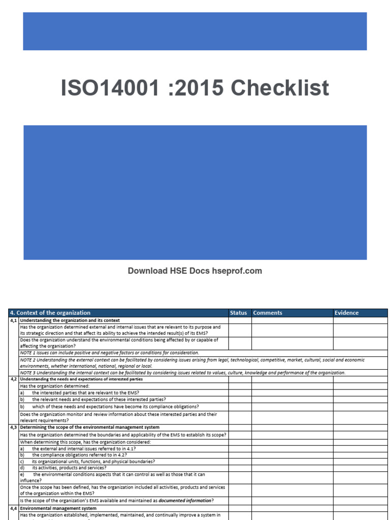 ISO14001 Checklist 1727996661 | PDF | Audit | Internal Audit