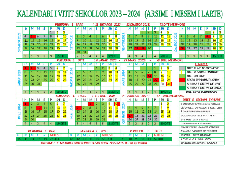 Kalendari I Vitit Shkollor 2022-2023 ARSIMI I MESEM I LARTE | PDF