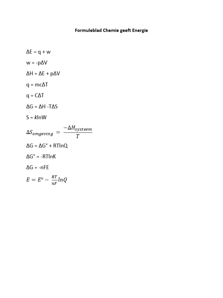 Formuleblad Chemie Geeft Energie | PDF