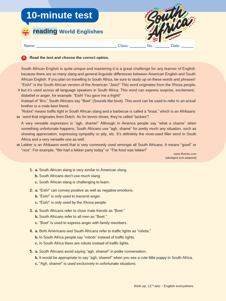 thup12_u1_2_10_minute_test_reading | PDF | Human Communication ...