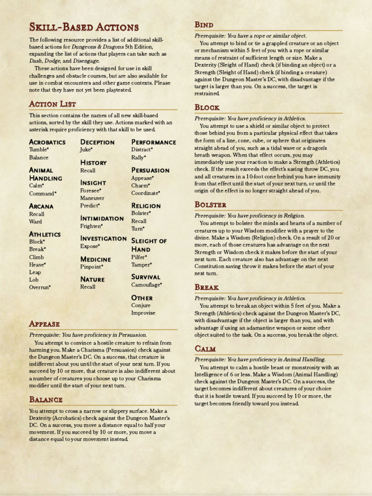 DM's Toolkit - Skill Based Actions | PDF | Dungeons & Dragons | Gary ...