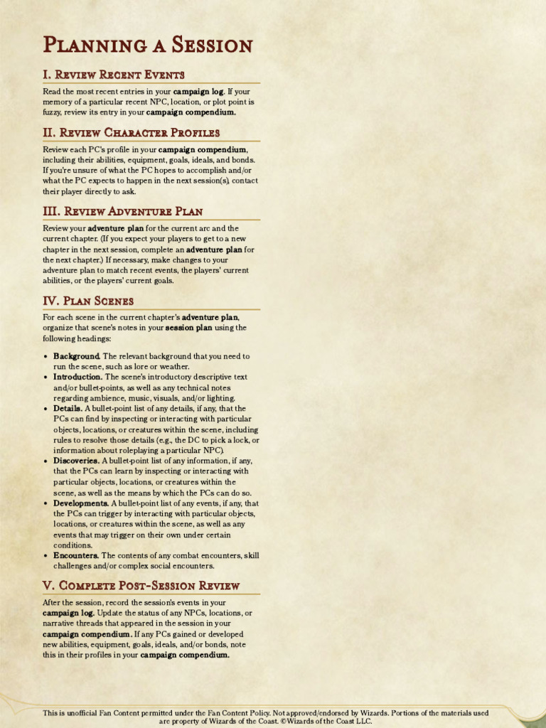 Session Planning Guide for DM Toolkit | PDF | Role Playing Games | Role ...