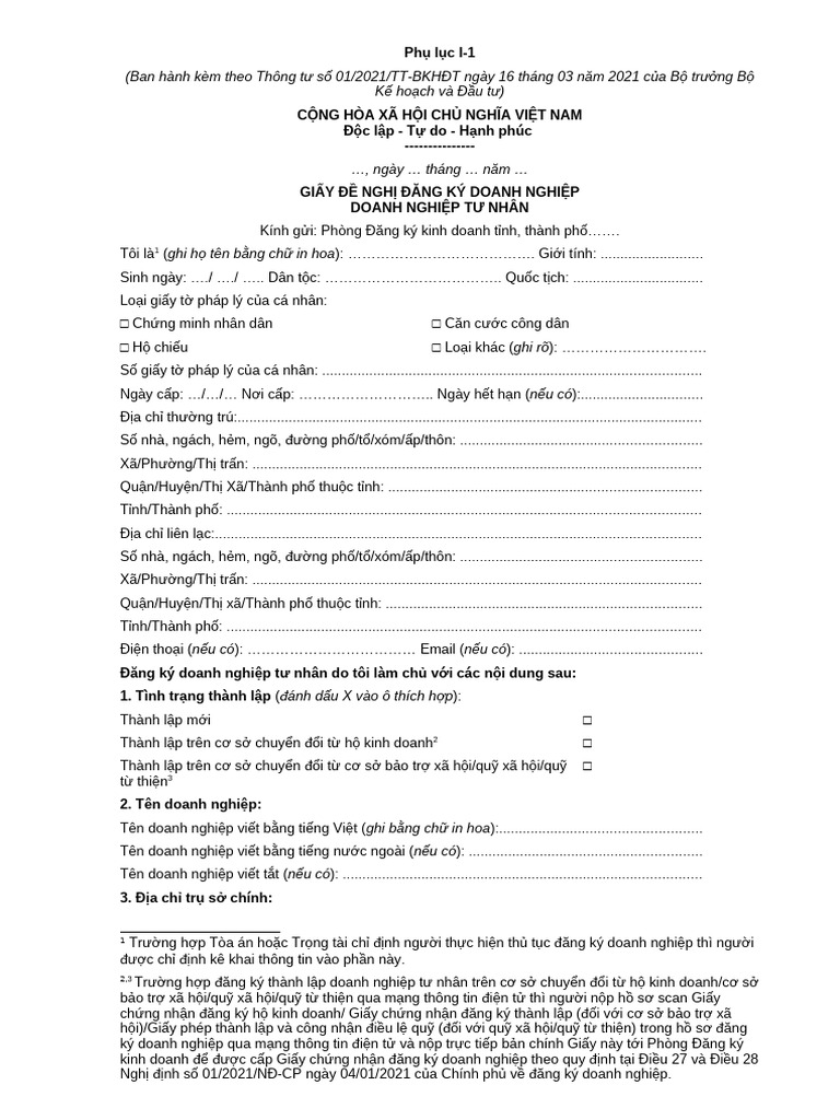 Phu Luc Thong Tu 01 2021 TT BKHDT | PDF