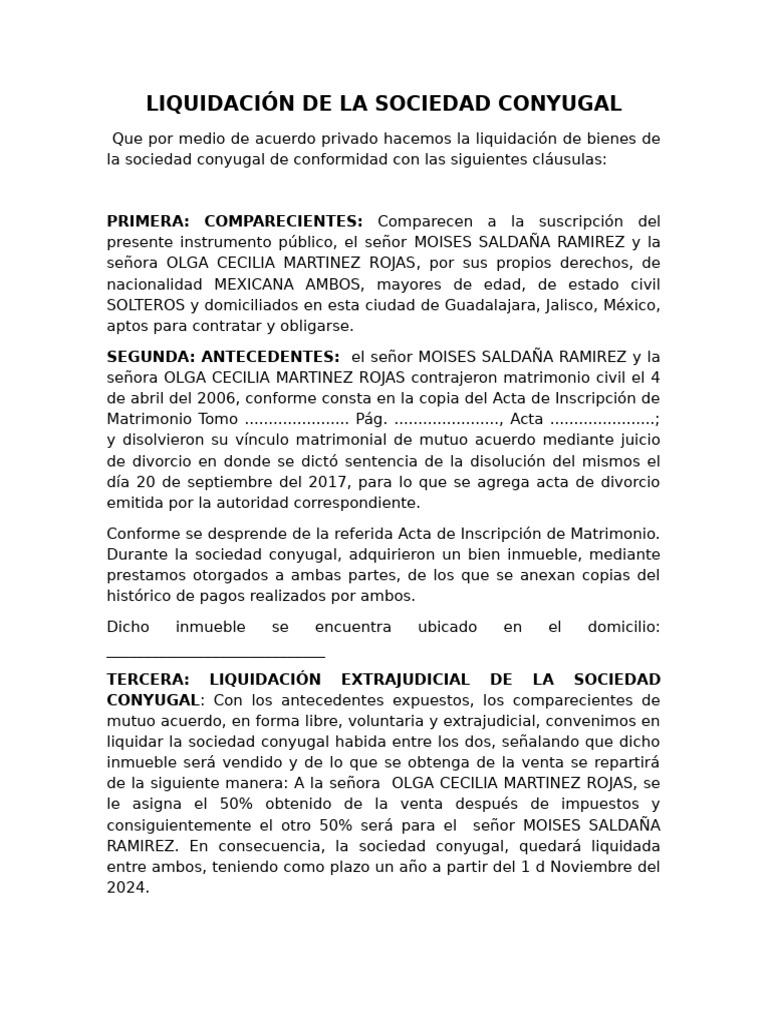 Liquidación Extrajudicial de Bienes | PDF | Divorcio | Propiedad de la comunidad