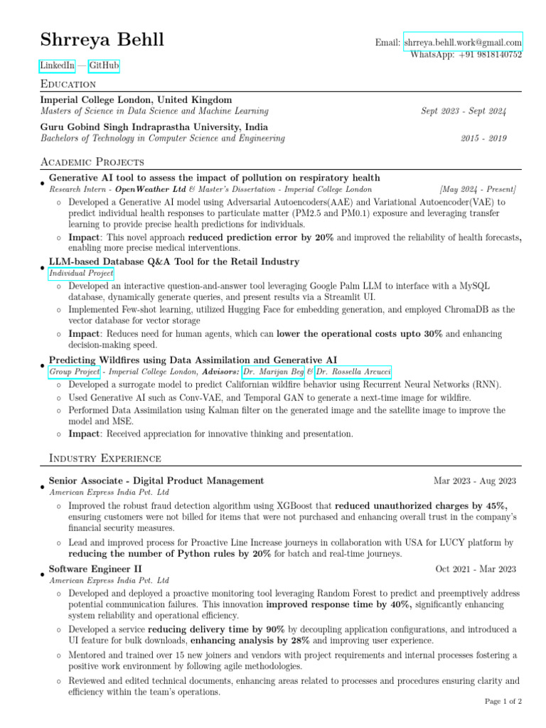 DSML_ShrreyaBehll_CV | PDF | Artificial Intelligence | Intelligence (AI) & Semantics