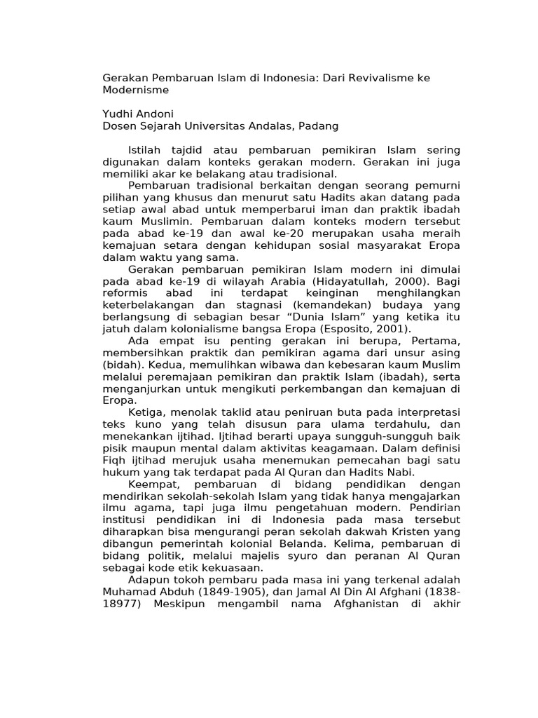 Gerakan Pembaruan Islam Di Indonesia | PDF