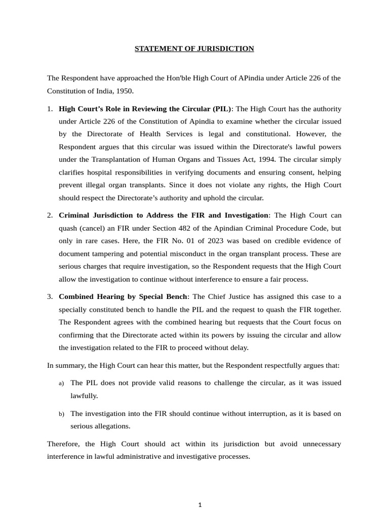 Statement of Jurisdiction 2024 | PDF | Organ Transplantation | Organ ...