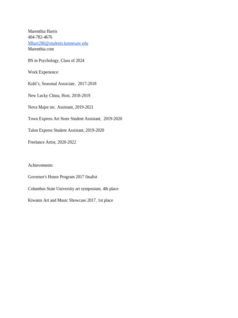 Resume Marenthia Harris | PDF