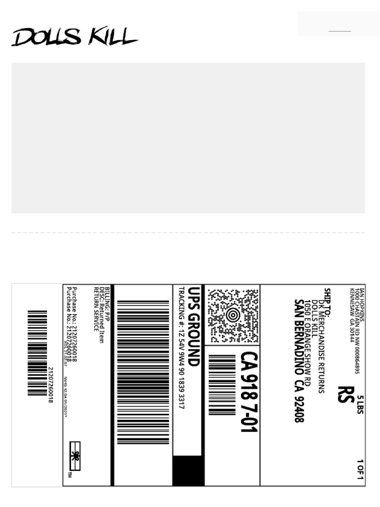 Dollskill Label 1Z54V9W49018393317 | PDF