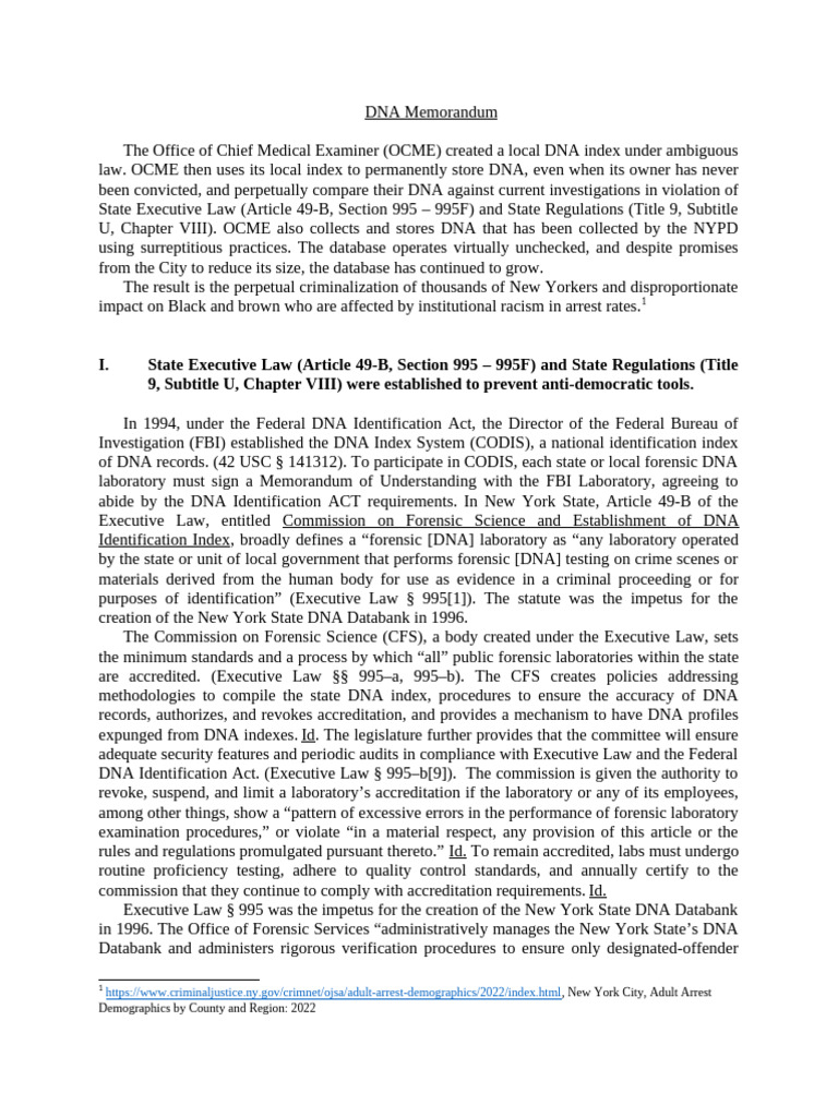 DNA Memo | PDF | Dna Profiling | Forensic Science