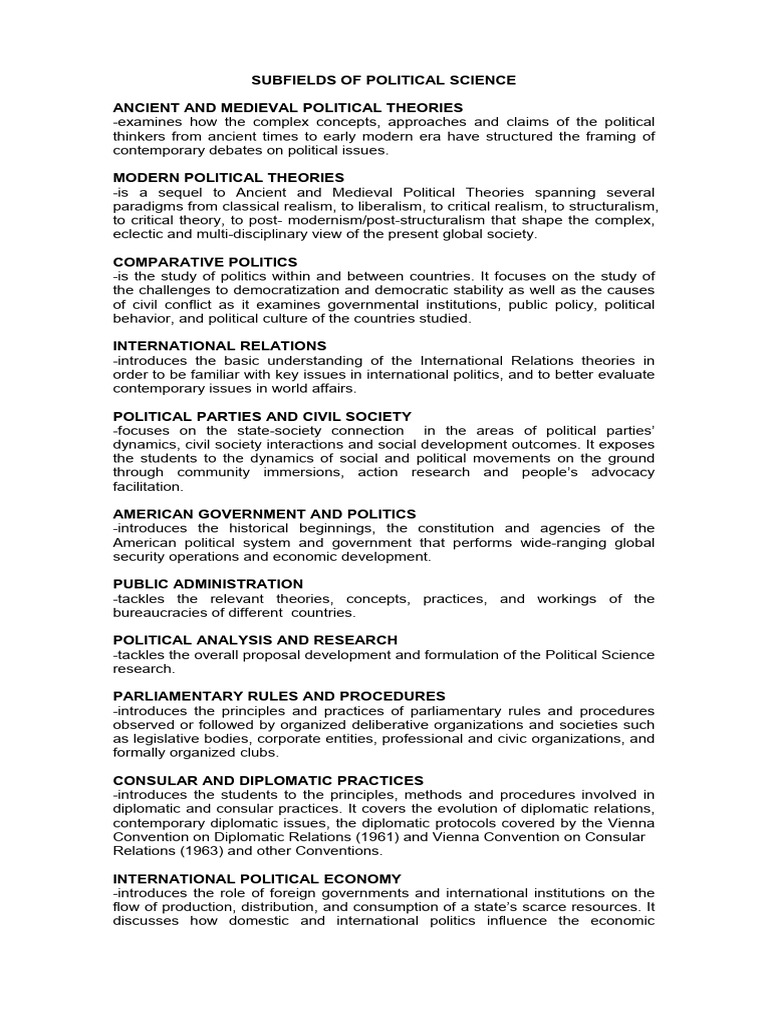 Subfields of Political Science | PDF | Science | Political Science